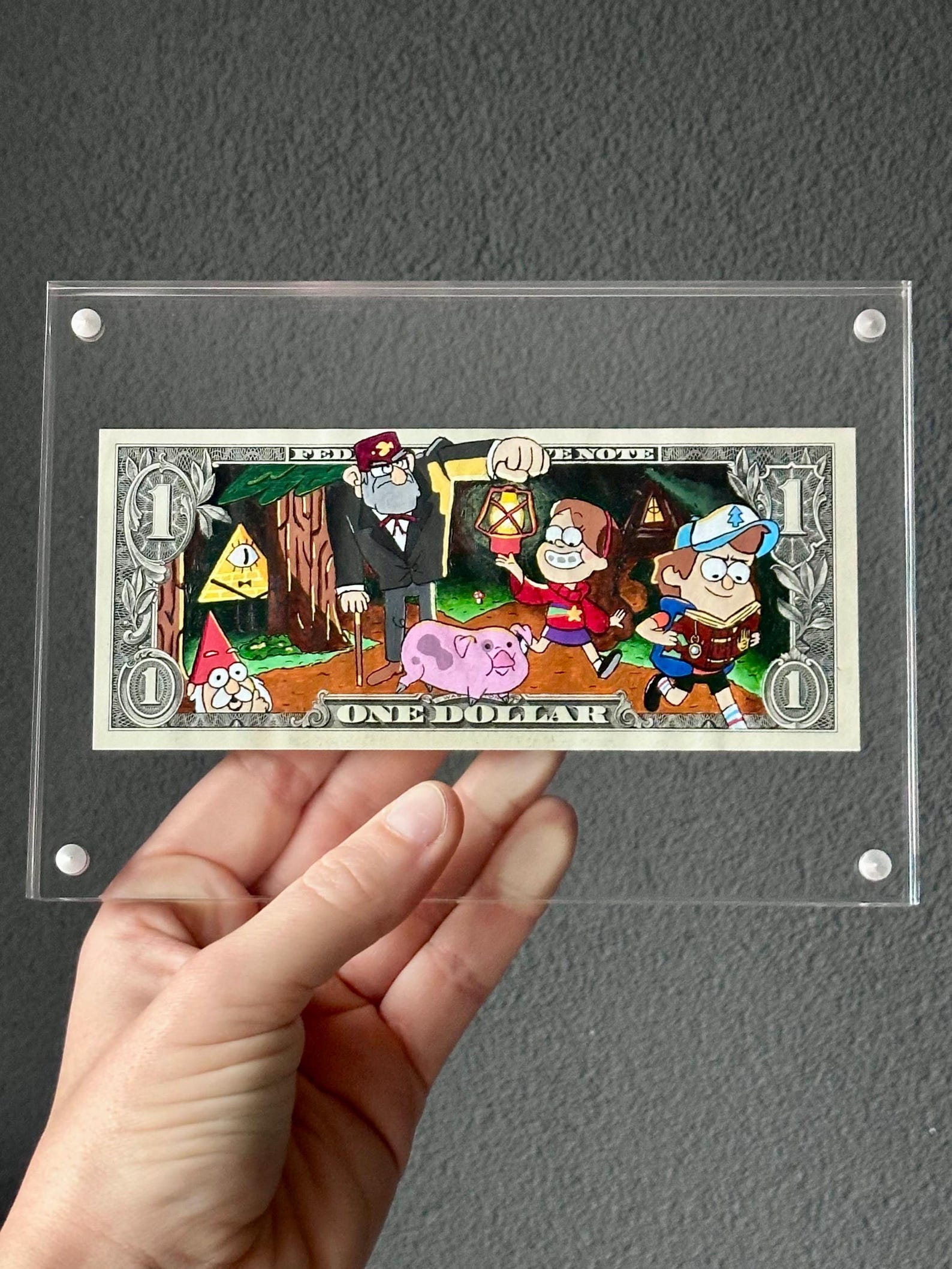 Unique Gravity Falls Dollar Bill Art With Acrylic Clear Photo Frame ...