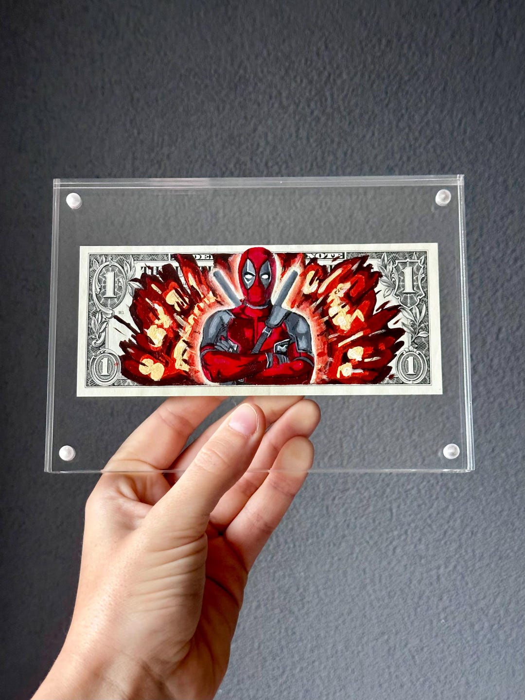 Unique Deadpool Dollar Bill Art Including Transparent Acrylic Photo ...