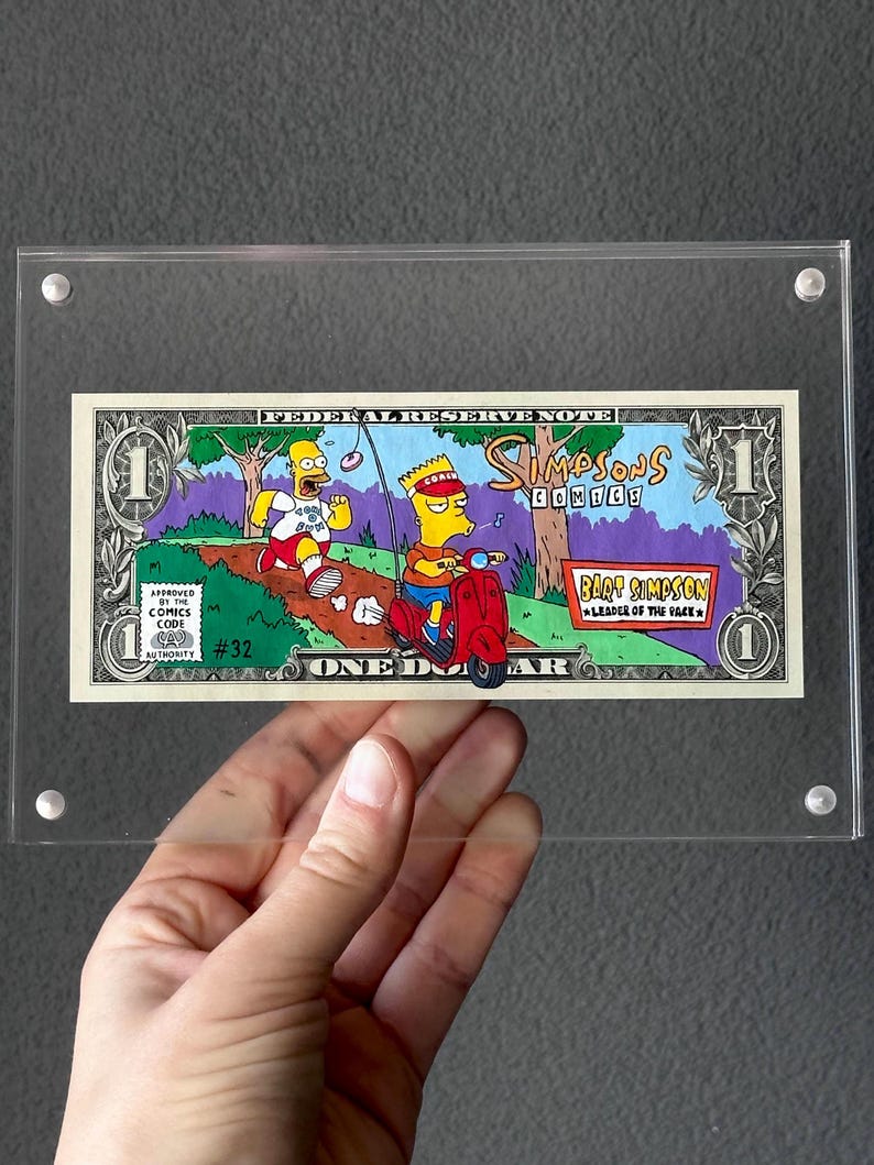 Unique Simpsons Dollar Bill Art Including Clear Acrylic Photo Frame ...