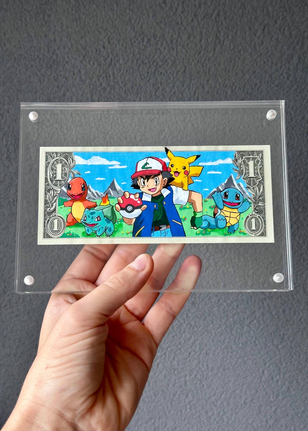 Unique Pokémon Dollar Bill Art With Acrylic Transparent Photo Frame ...