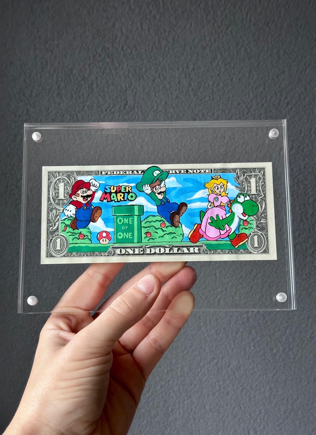 Unique Super Mario Bros Dollar Bill Art Including Transparent Acrylic ...