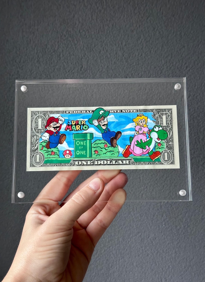 Unique Super Mario Bros Dollar Bill Art Including Transparent Acrylic ...