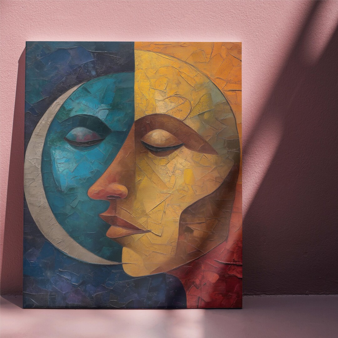 Picasso Inspired Cubist Sun and Moon Art Colorful Wall Art Instant ...