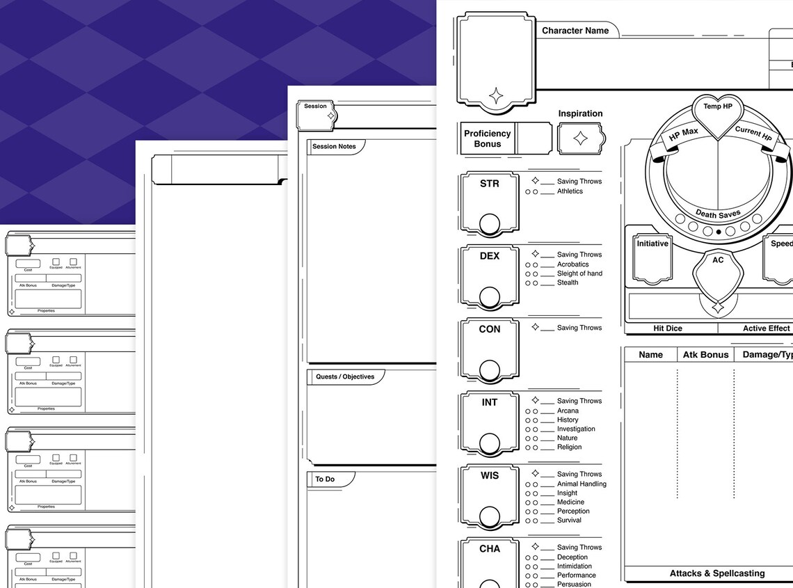 DND Player Bundle TTRPG Player Character Sheets PDF Printable Character ...