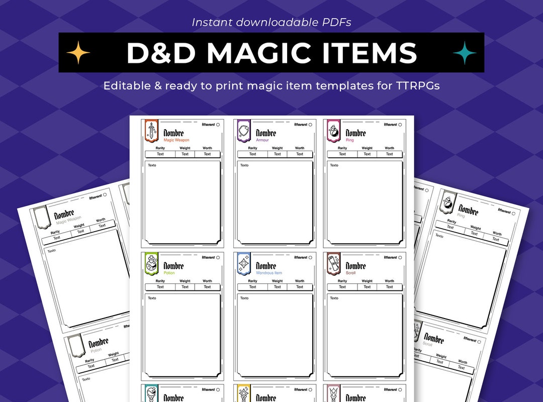 DND Magic Item Bundle | TTRPG Item Cards| PDF Printable Magic Cards | D ...