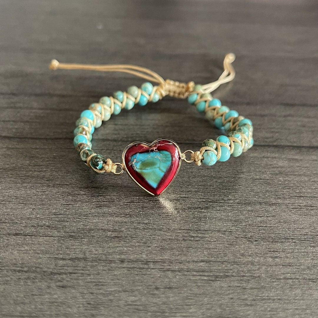 Green Sea Sediment Heart Gemstone Bracelet,african Turquoise Bracelet ...