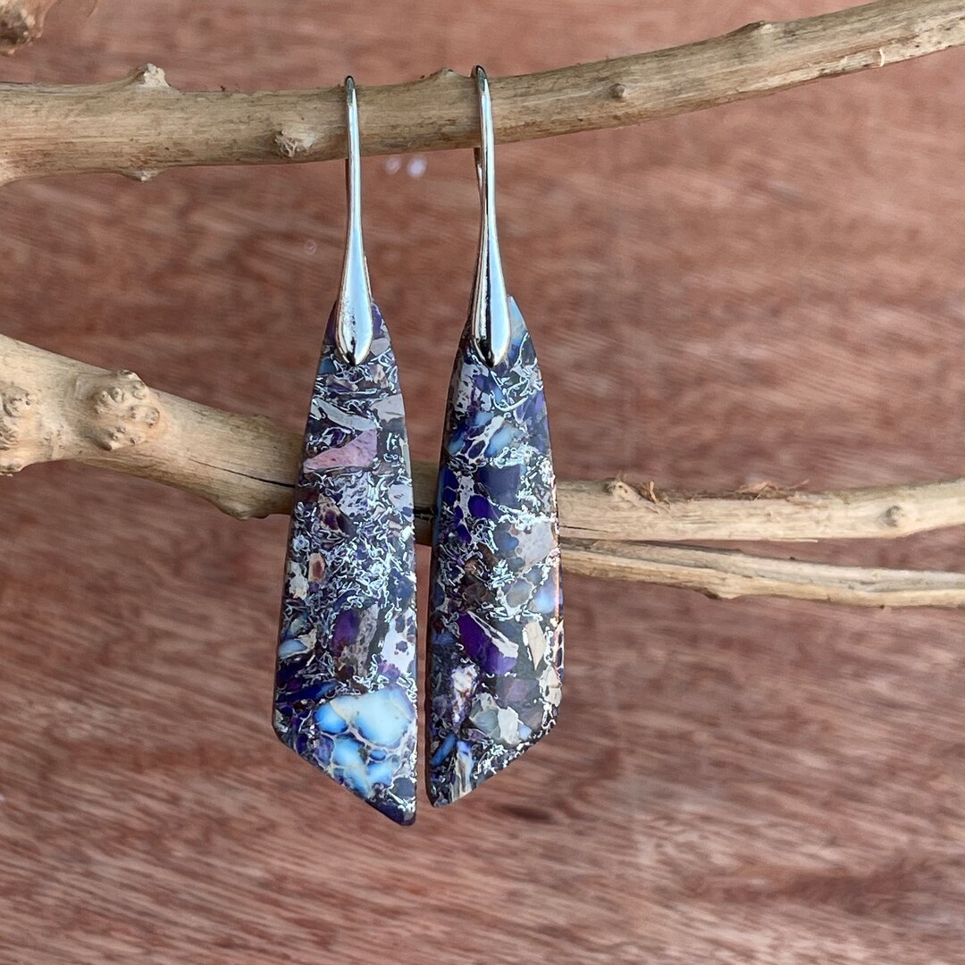 Natural Gemstone Dangle Earrings, Purple Healing Drop Earrings, Bohemia ...