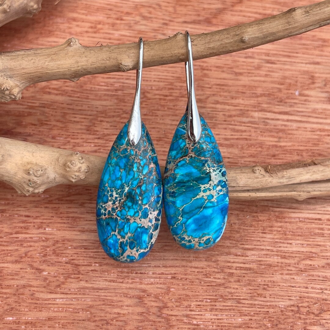 Natural Gemstone Dangle Earrings, Blue Healing Drop Earrings, Bohemia ...