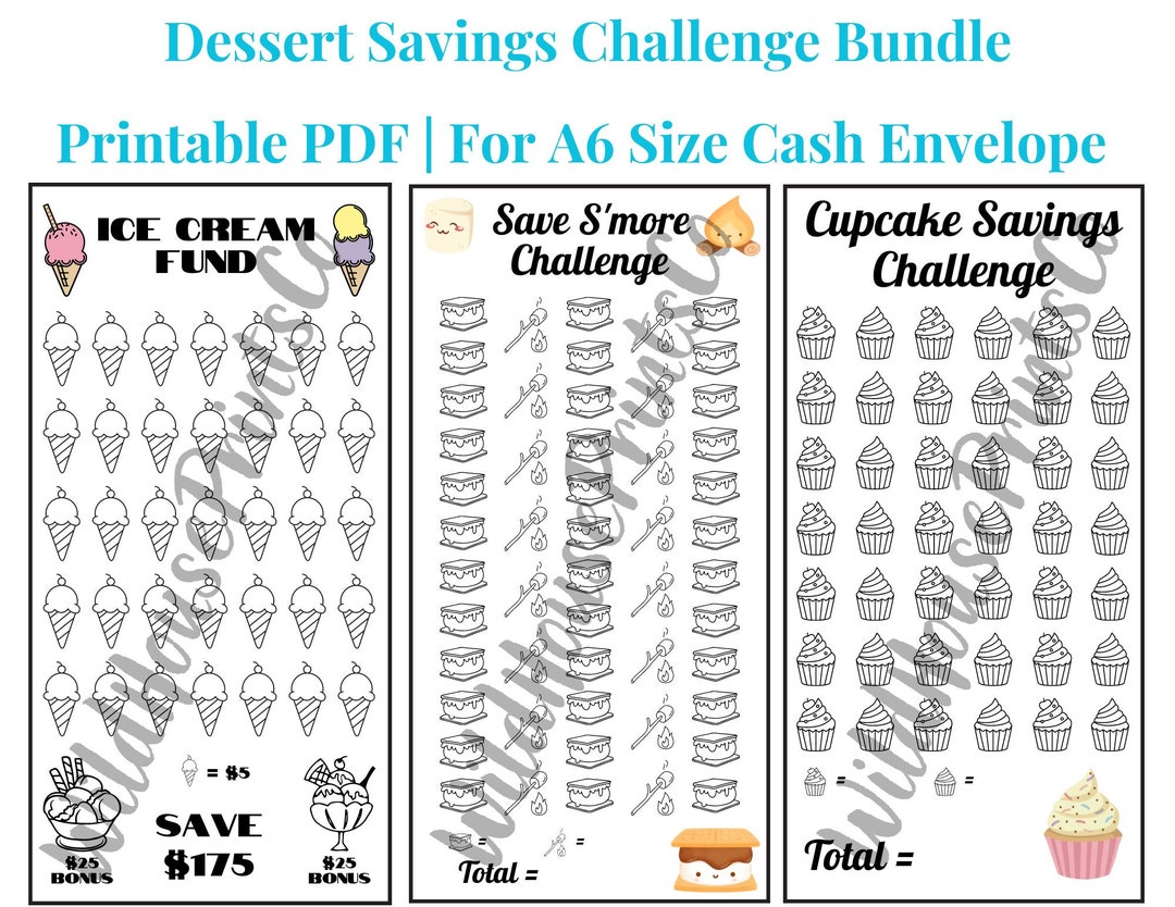 Dessert Savings Challenge Printable Bundle | for A6 Cash Envelopes ...