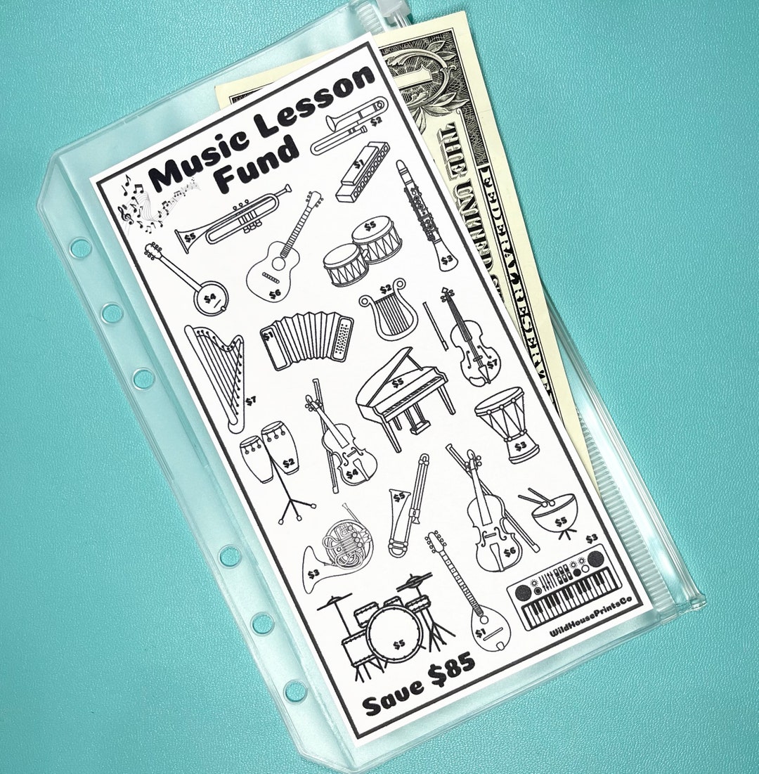 Savings Challenge Printable, Music Lesson Fund, 85 Dollar, for A6 Cash ...