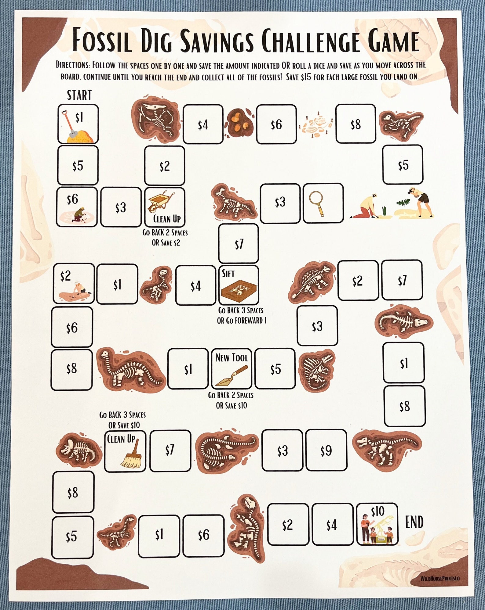 Fossil Dig Savings Challenge Game Printable | Letter Size | A6 Envelope ...
