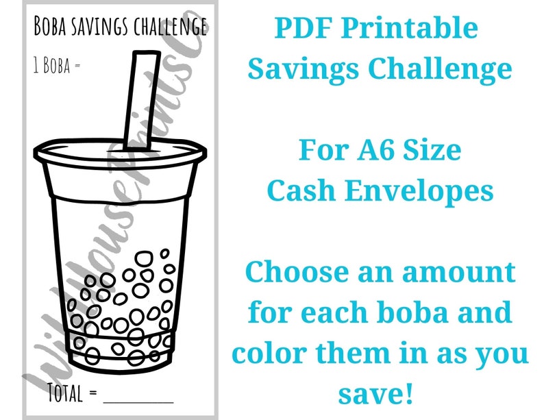 Boba Savings Challenge Printable for A6 Cash Envelopes - Etsy