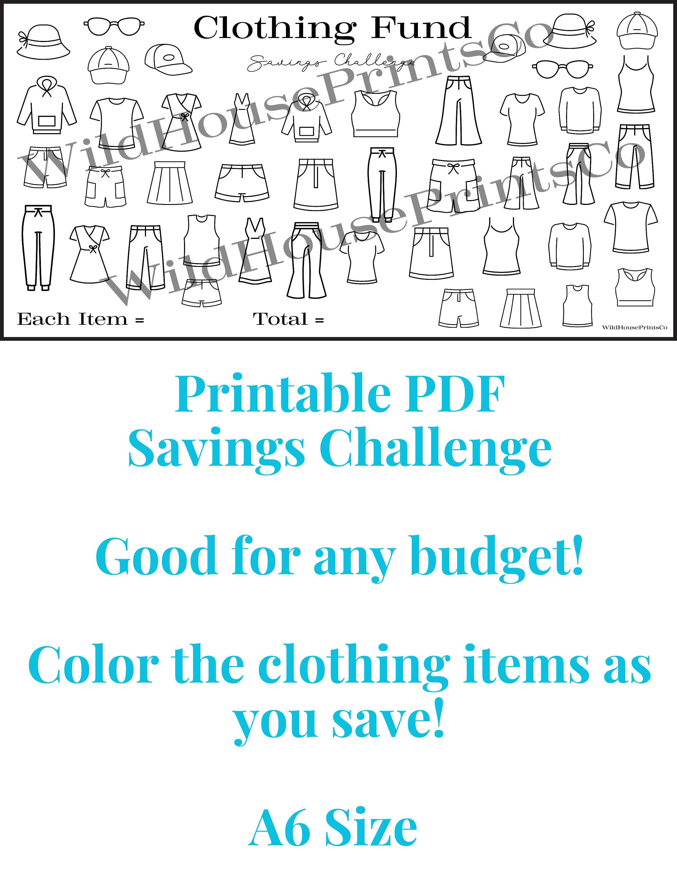 Savings Challenge Printable Clothing Fund Any Budget for A6 - Etsy