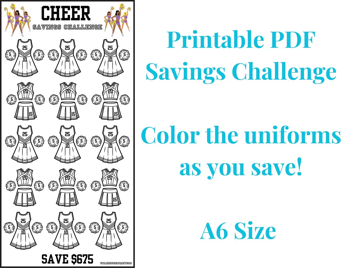 Savings Challenge Printable, Cheer, 675 Dollar, for A6 Cash Envelopes ...