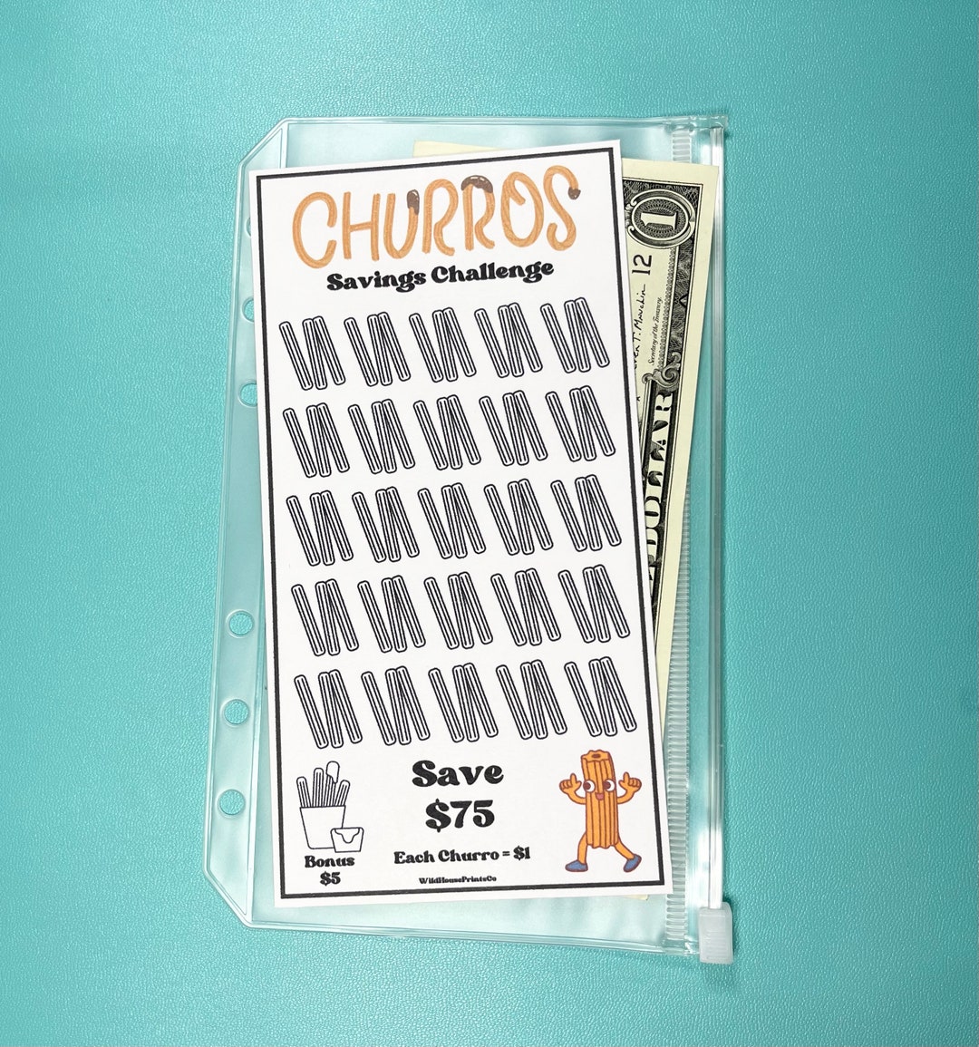 Savings Challenge Printable, Churros, 75 Dollar, for A6 Cash Envelopes ...