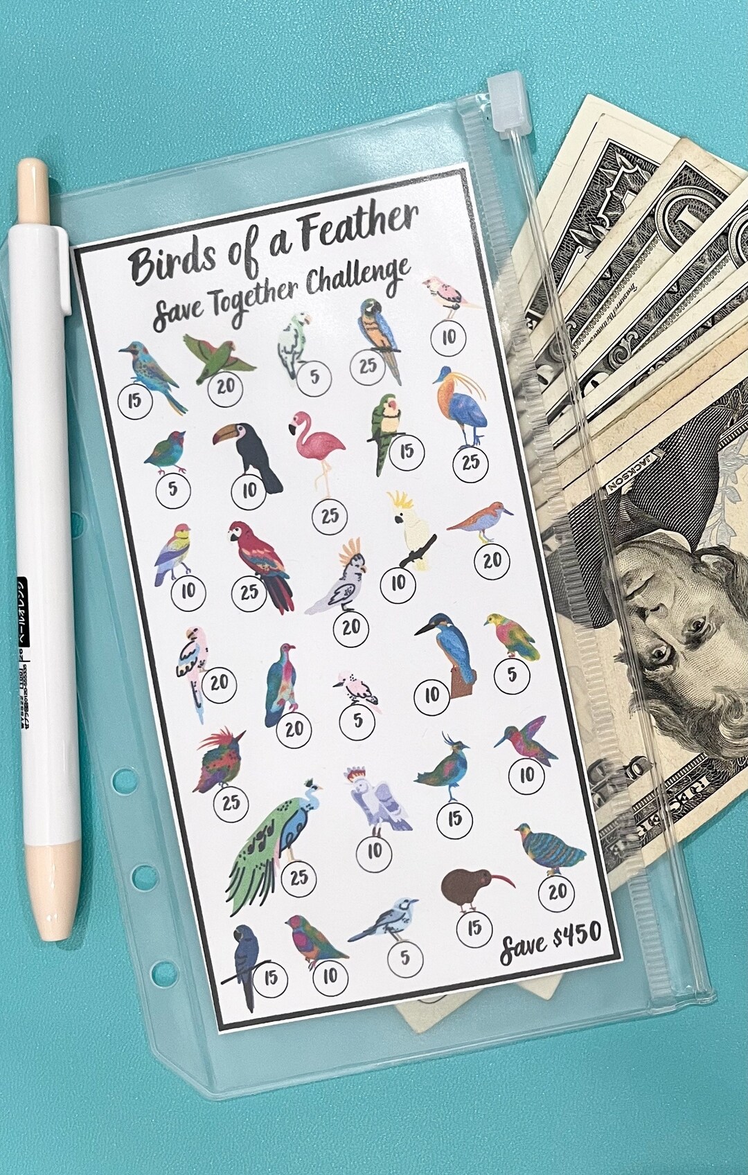 Savings Challenge Printable, A6, Birds of a Feather Save Together ...