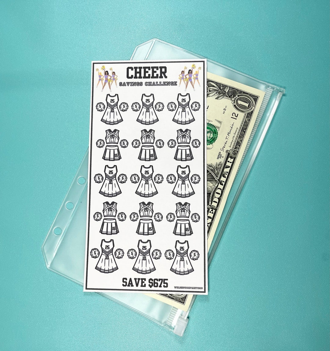 Savings Challenge Printable, Cheer, 675 Dollar, for A6 Cash Envelopes ...