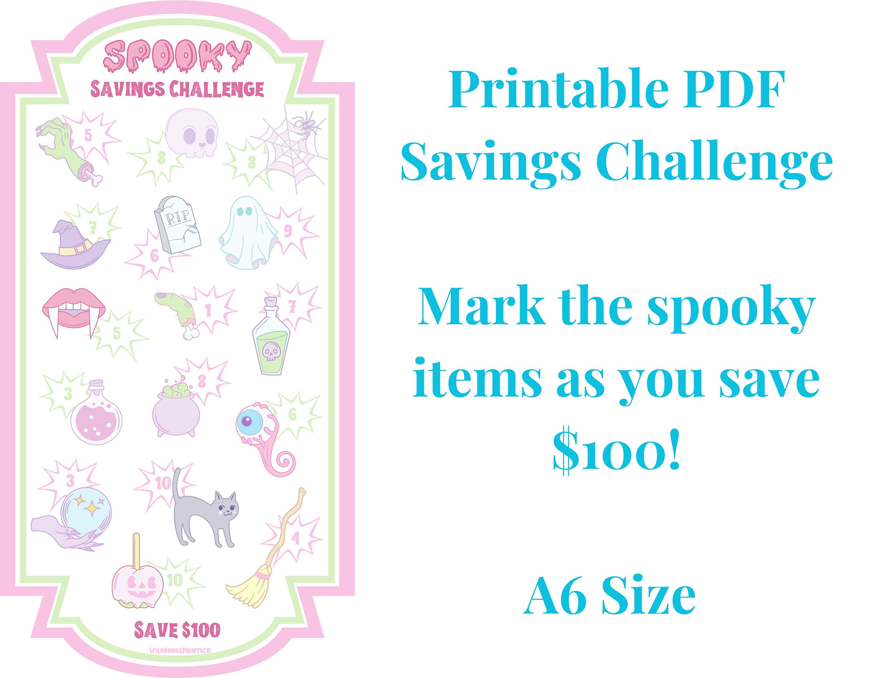Savings Challenge Printable, Spooky, 100 Dollar, for A6 Cash Envelopes ...