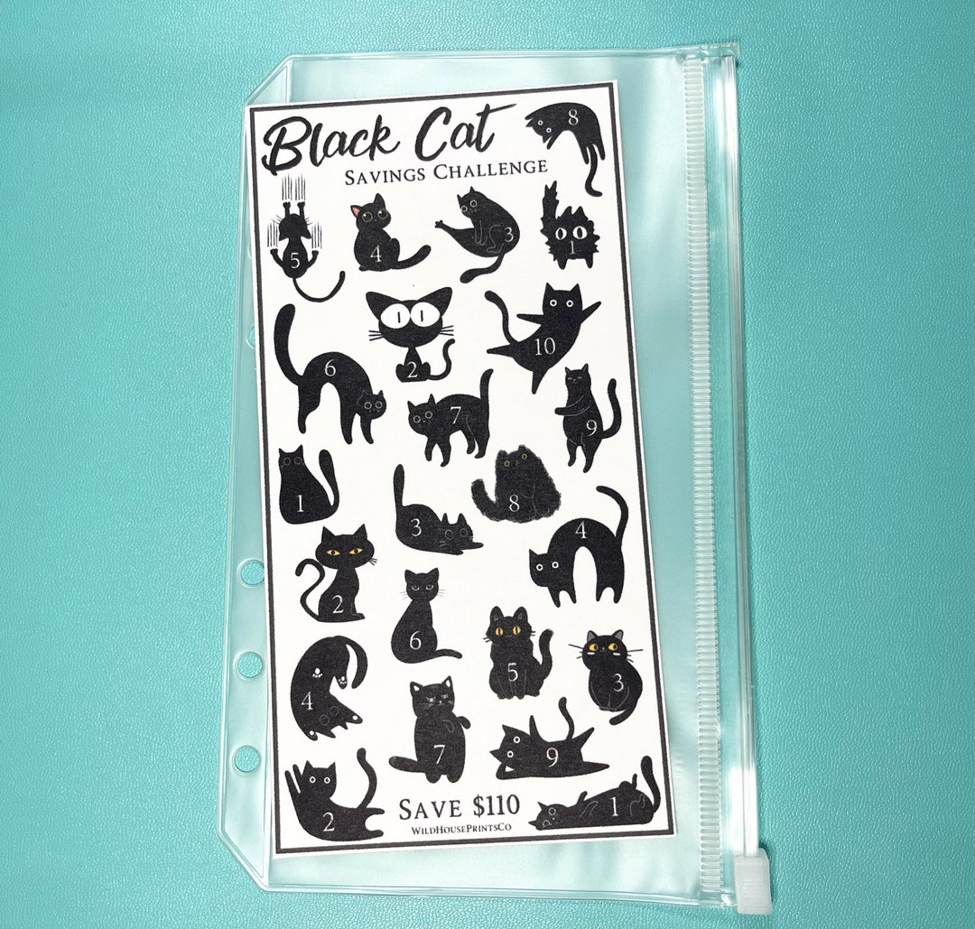 Savings Challenge Printable, Black Cat, 110 Dollar, for A6 Cash ...
