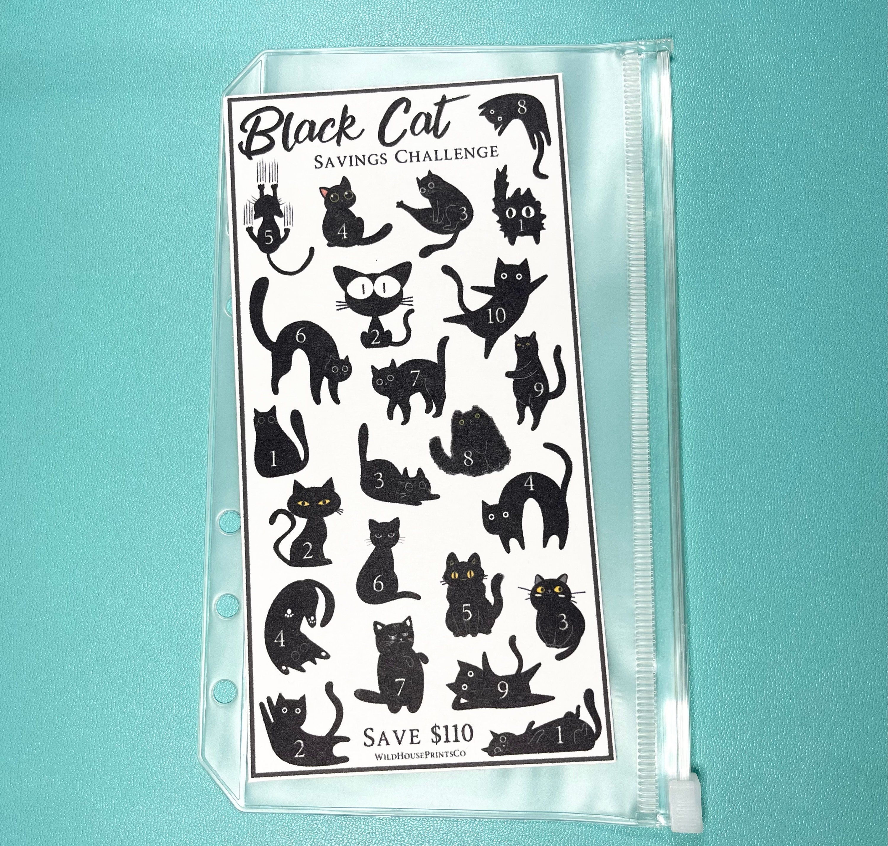 Savings Challenge Printable, Black Cat, 110 Dollar, for A6 Cash ...