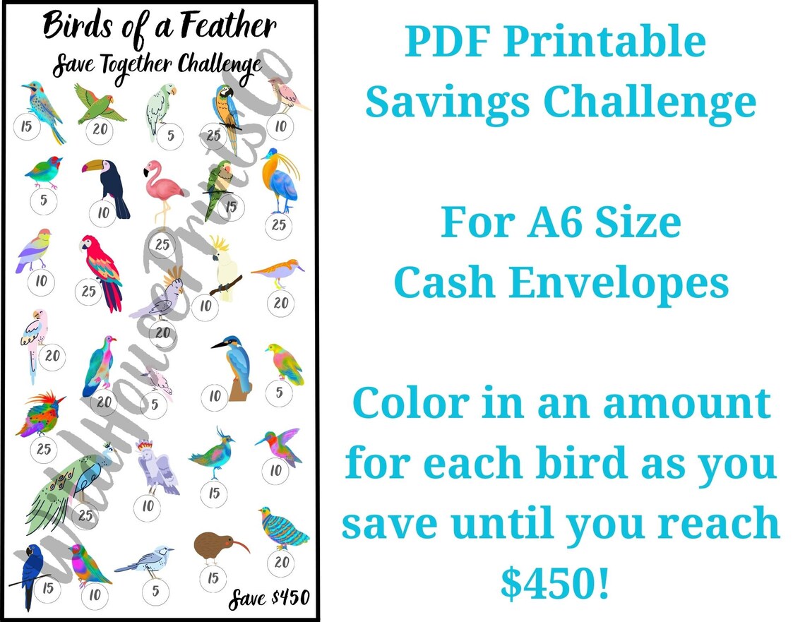 Savings Challenge Printable A6 Birds of a Feather Save - Etsy
