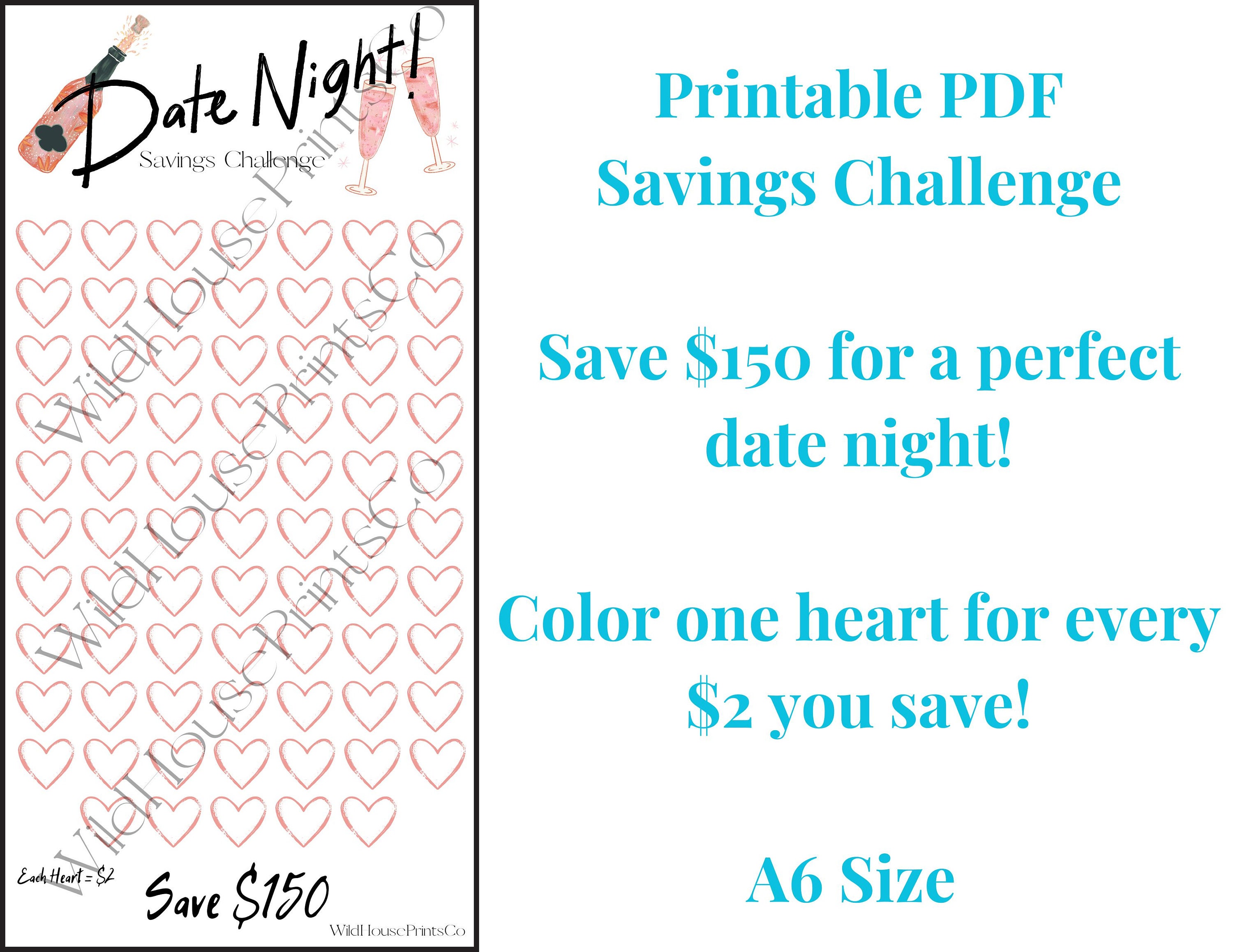 Savings Challenge Printable, Date Night, 150 Dollar, for A6 Cash ...
