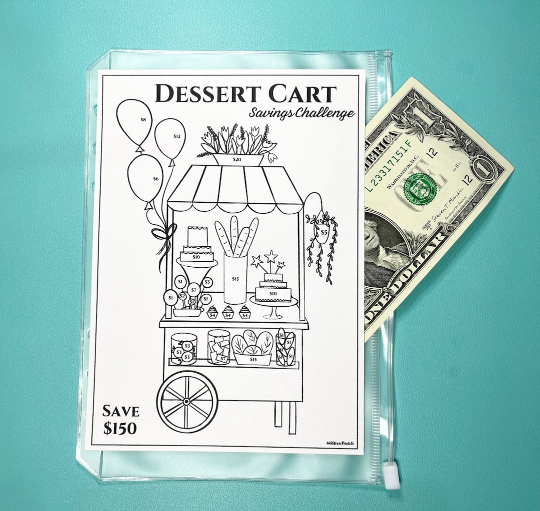 Savings Challenge Printable, Dessert Cart, 150 Dollar, for A5 Cash ...
