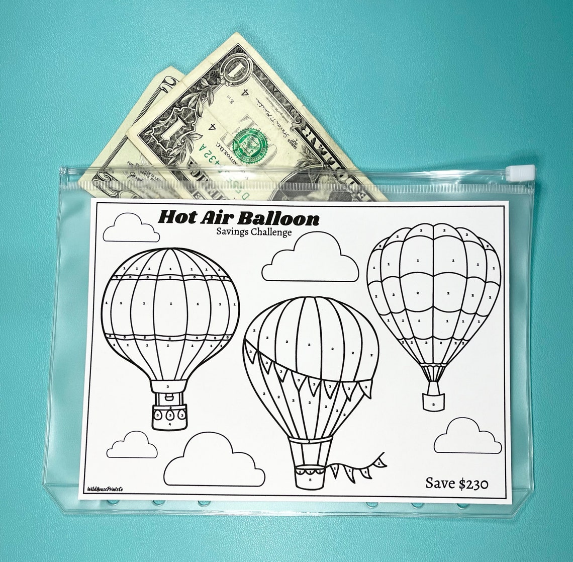 Savings Challenge Printable | Hot Air Balloon | 230 Dollar | for A5 ...