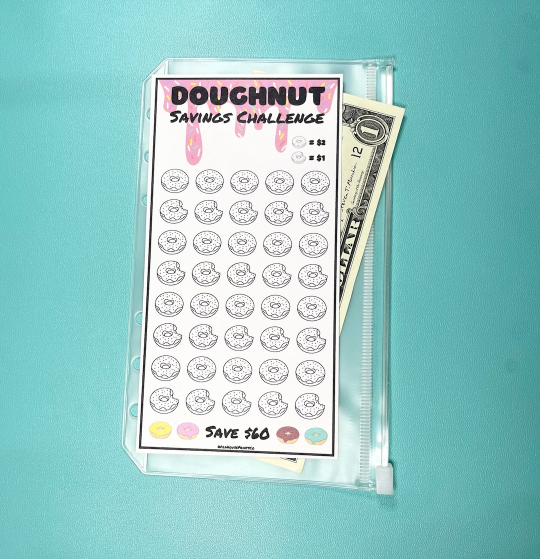 Savings Challenge Printable, Doughnut, 60 Dollar, for A6 Cash Envelopes ...