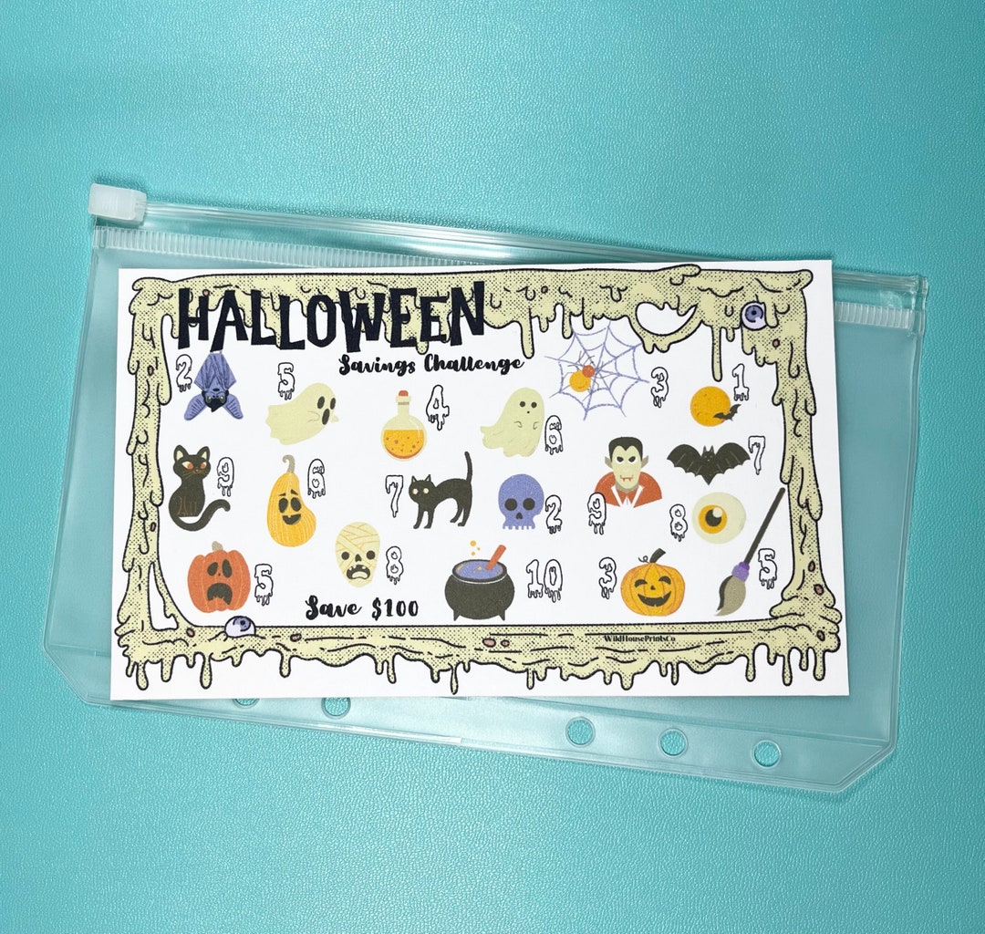Savings Challenge Printable, Halloween Slime, 100 Dollar, for A6 Cash ...