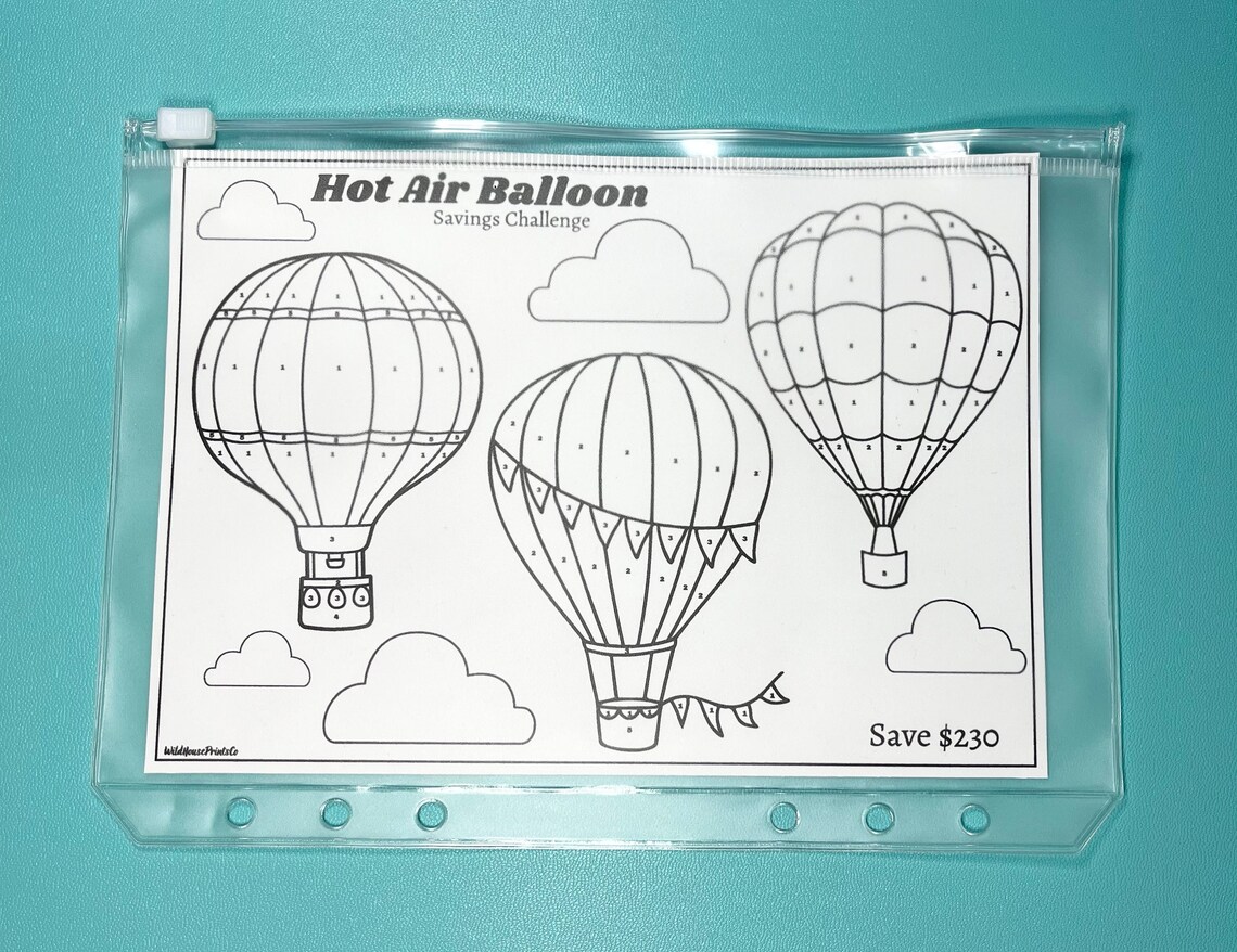 Savings Challenge Printable Hot Air Balloon 230 Dollar - Etsy