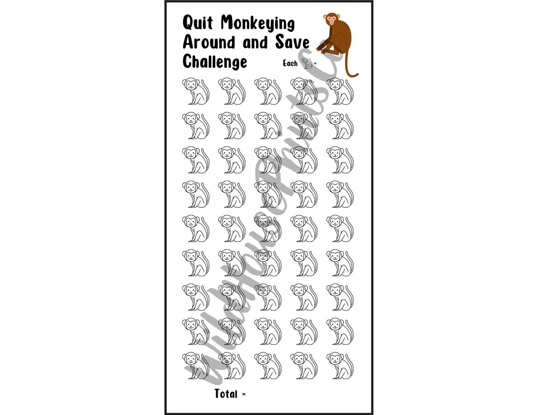 Savings Challenge Printable, Animal Monkey Fund, Any Budget, for A6 ...