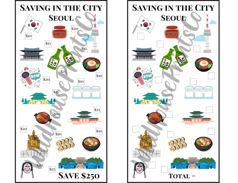 Seoul - Saving in the City Savings Challenge Printable | for A6 Cash ...