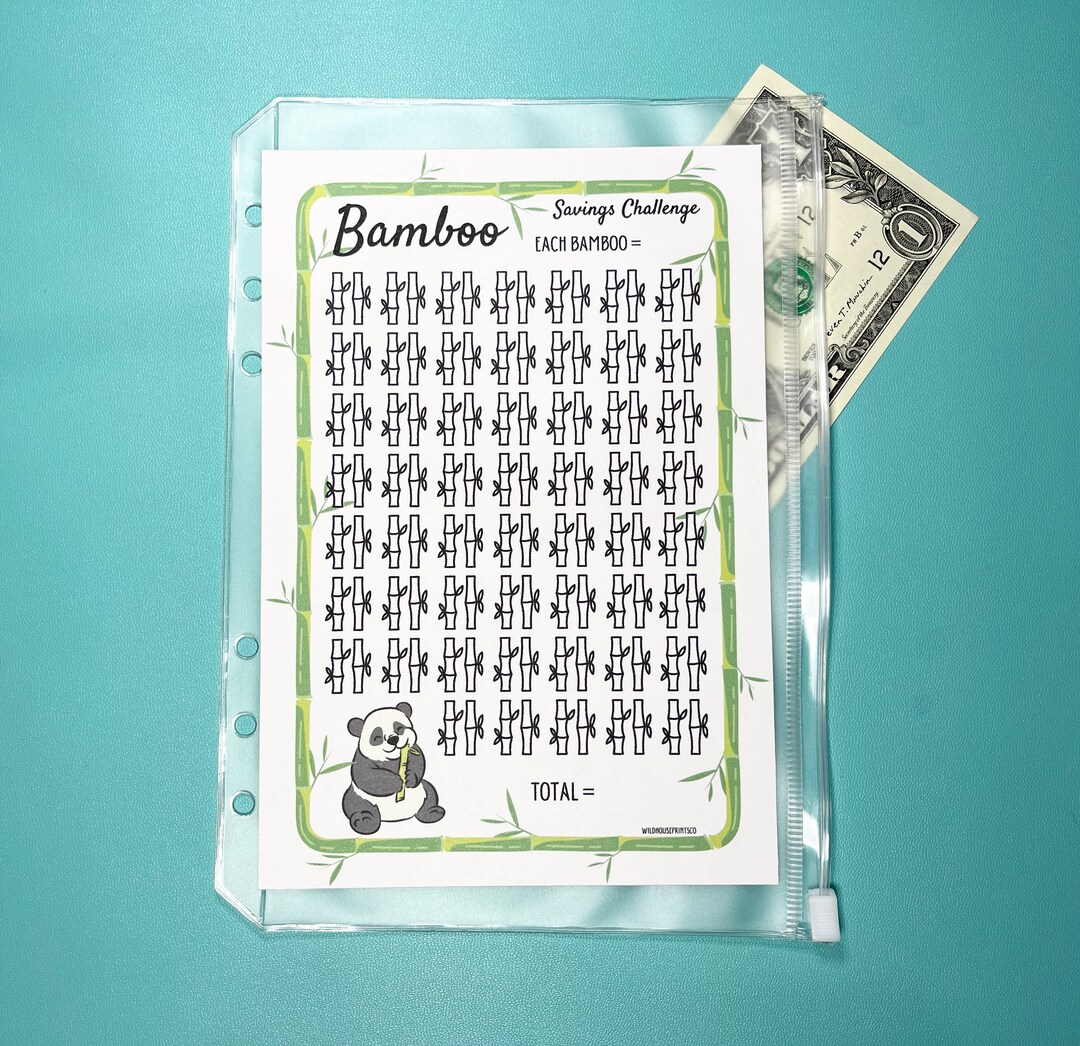 Savings Challenge Printable, Bamboo Panda, Any Budget, for A5 Cash ...