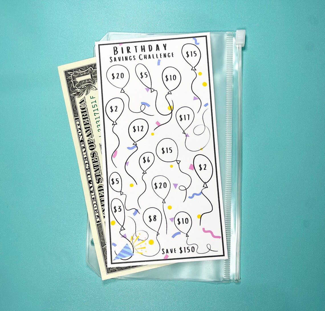 Savings Challenge Printable Birthday Balloon 150 Dollar for - Etsy