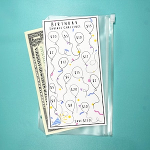 Savings Challenge Printable, Birthday Balloon, 150 Dollar, for A6 Cash ...