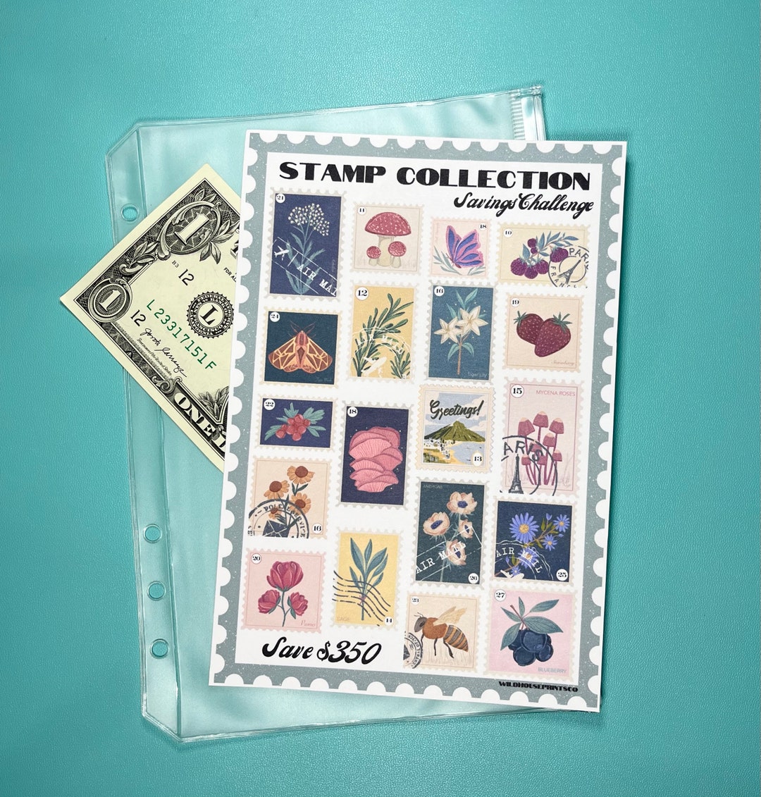 Savings Challenge Printable, Stamp Collection, 350 Dollar, for A5 Cash ...