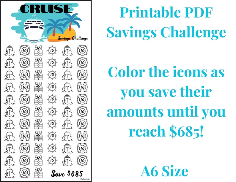 Savings Challenge Printable, Cruise, 685 Dollar, for A6 Cash Envelopes ...