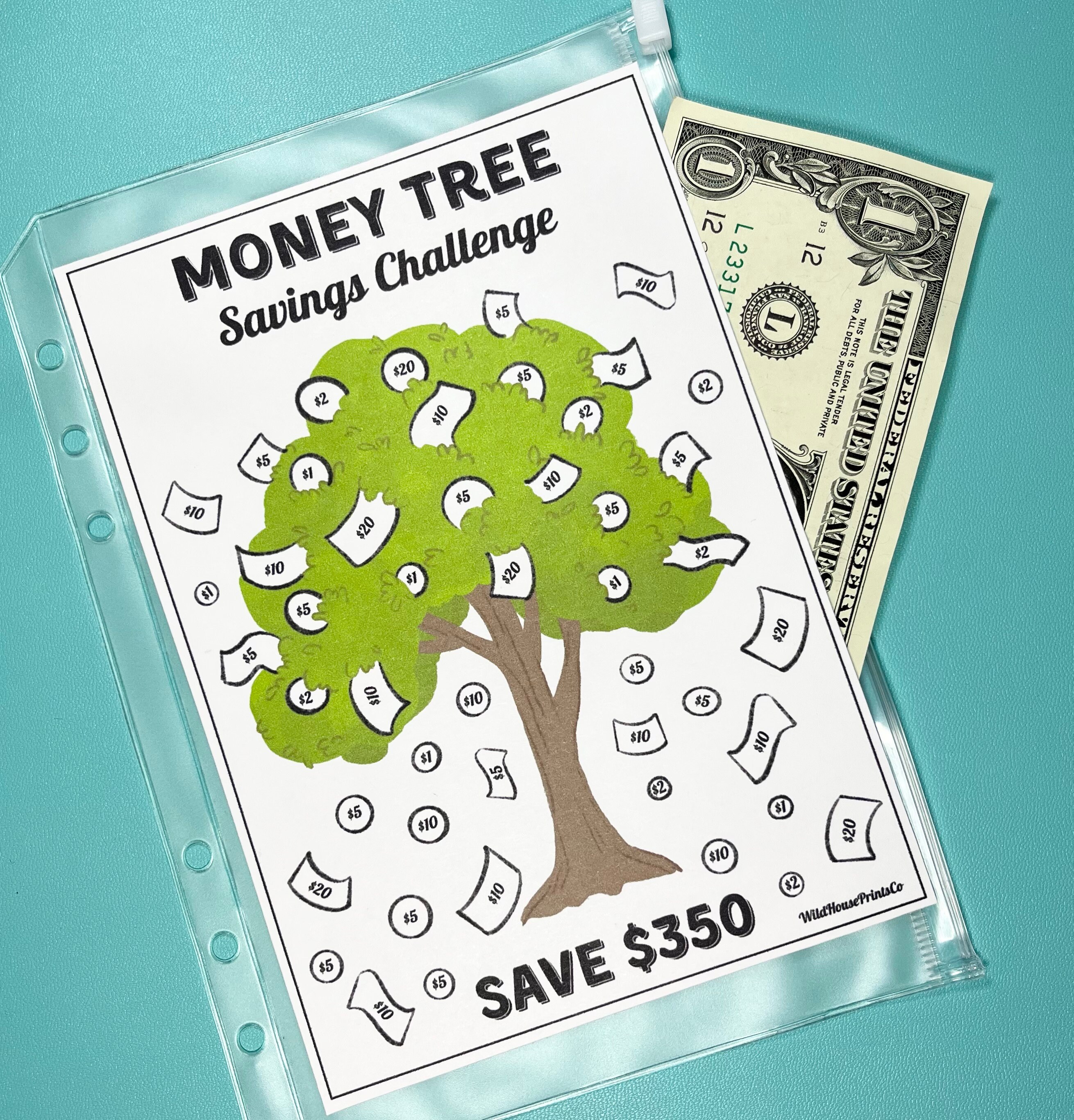 Savings Challenge Printable, Money Tree, 350 Dollar, for A5 Cash ...