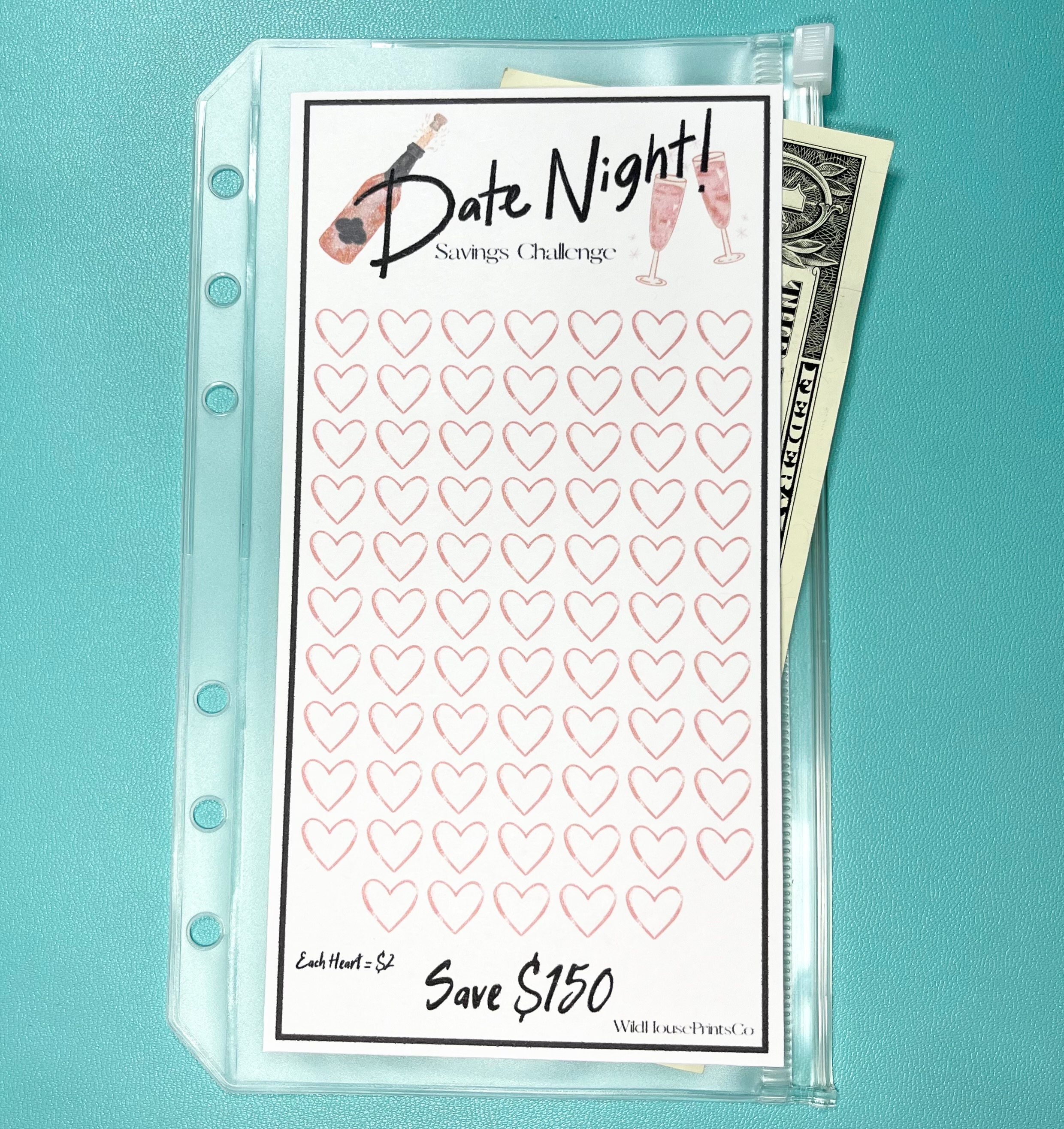 Savings Challenge Printable, Date Night, 150 Dollar, for A6 Cash ...