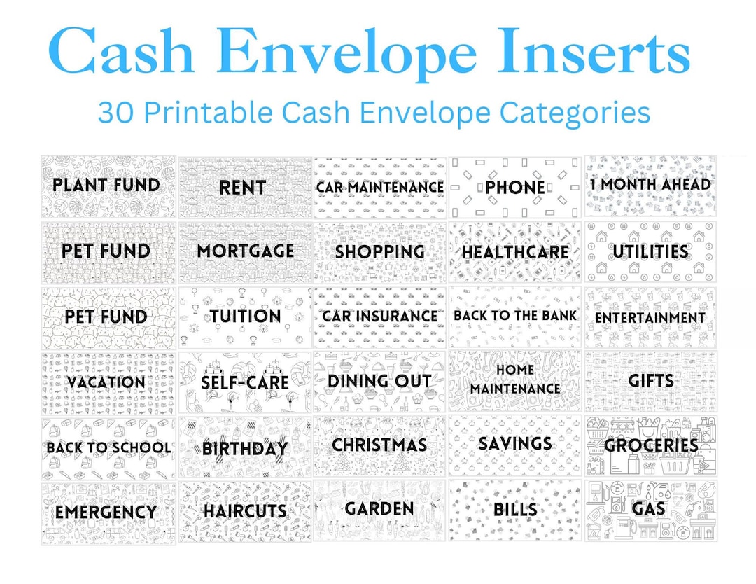Cash Envelope Inserts Printable | Set of 30 | for A6 Cash Envelopes - Etsy