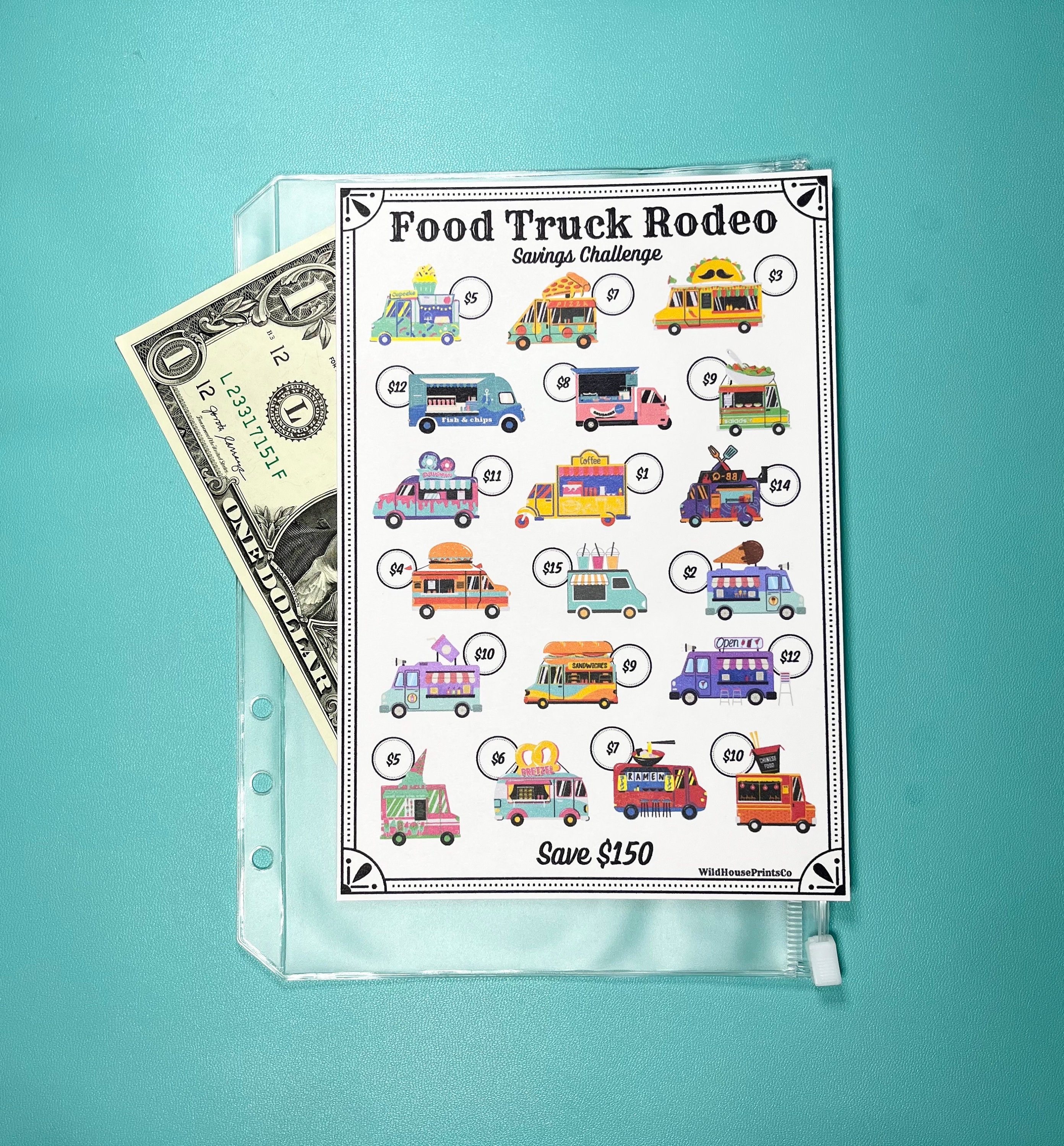 Savings Challenge Printable, Food Truck Rodeo, 150 Dollar, for A5 Cash ...