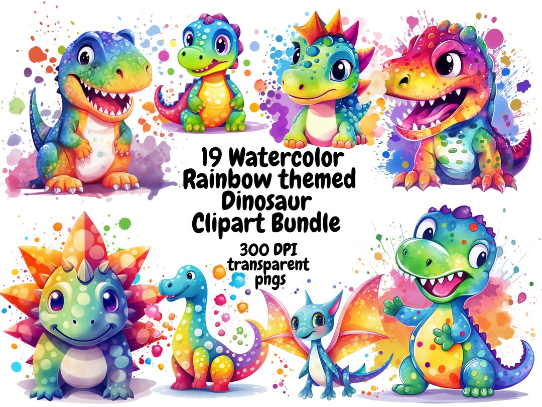 Dinosaur Clipart, Cute Dinos Clipart, Watercolor Dinosaurs Clipart ...