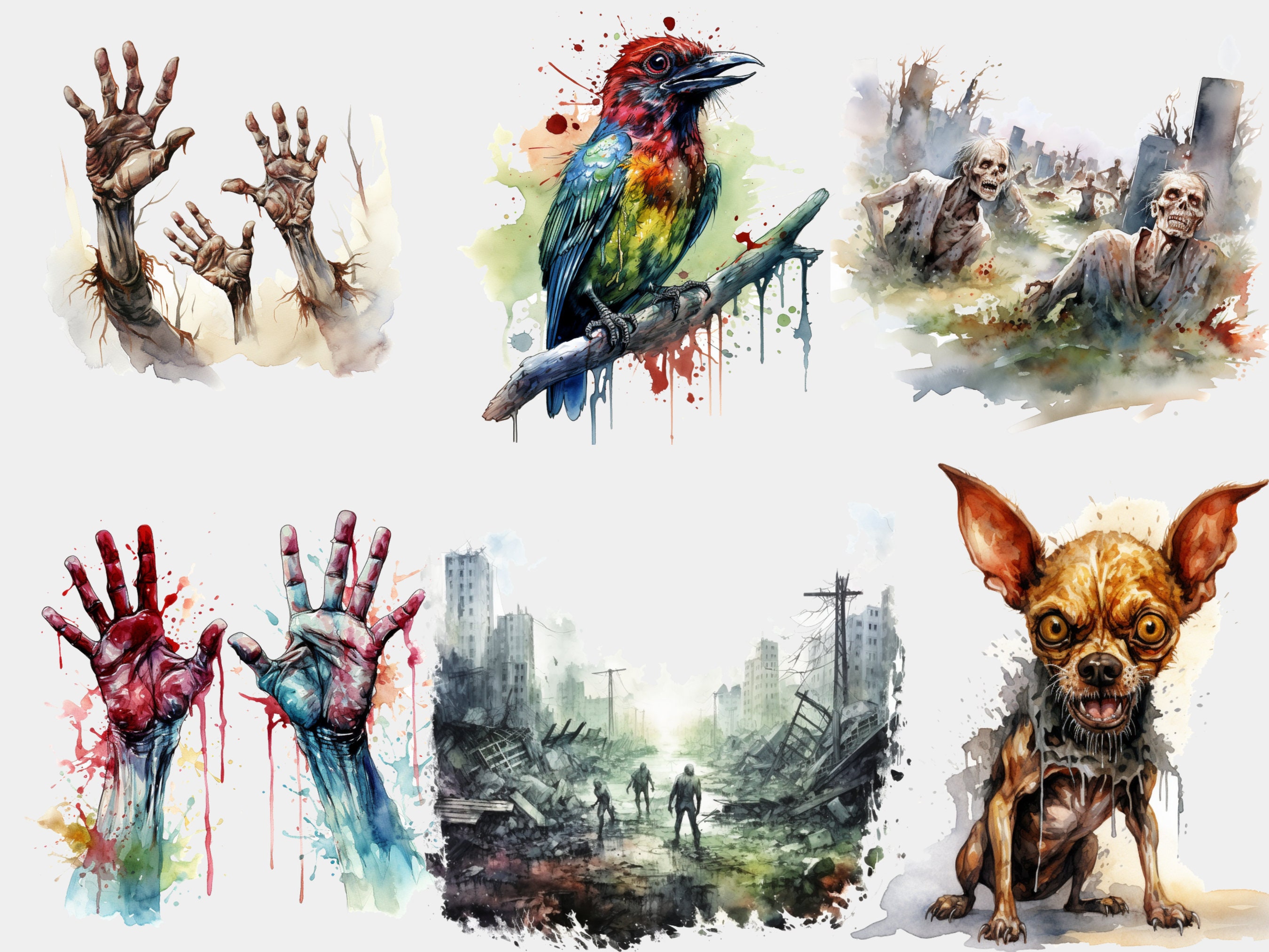 Zombie Watercolor Clipart, Gothic Clipart, Halloween Clipart, Zombie ...