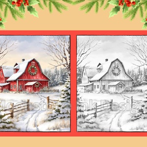Christmas on the Farm Adult Coloring Pages, 24 Digital Downloads ...