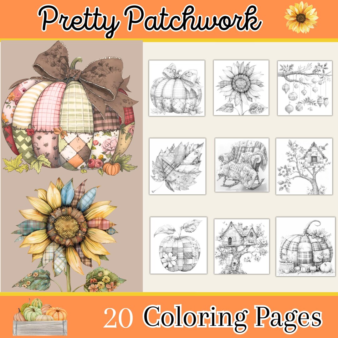 Pretty Patchwork Adult Coloring Pages, 30 Digital Downloads, Fall ...