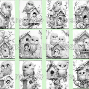 Whimsical Birds Adult Coloring Pages, 16 Digital Downloads, Grayscale ...