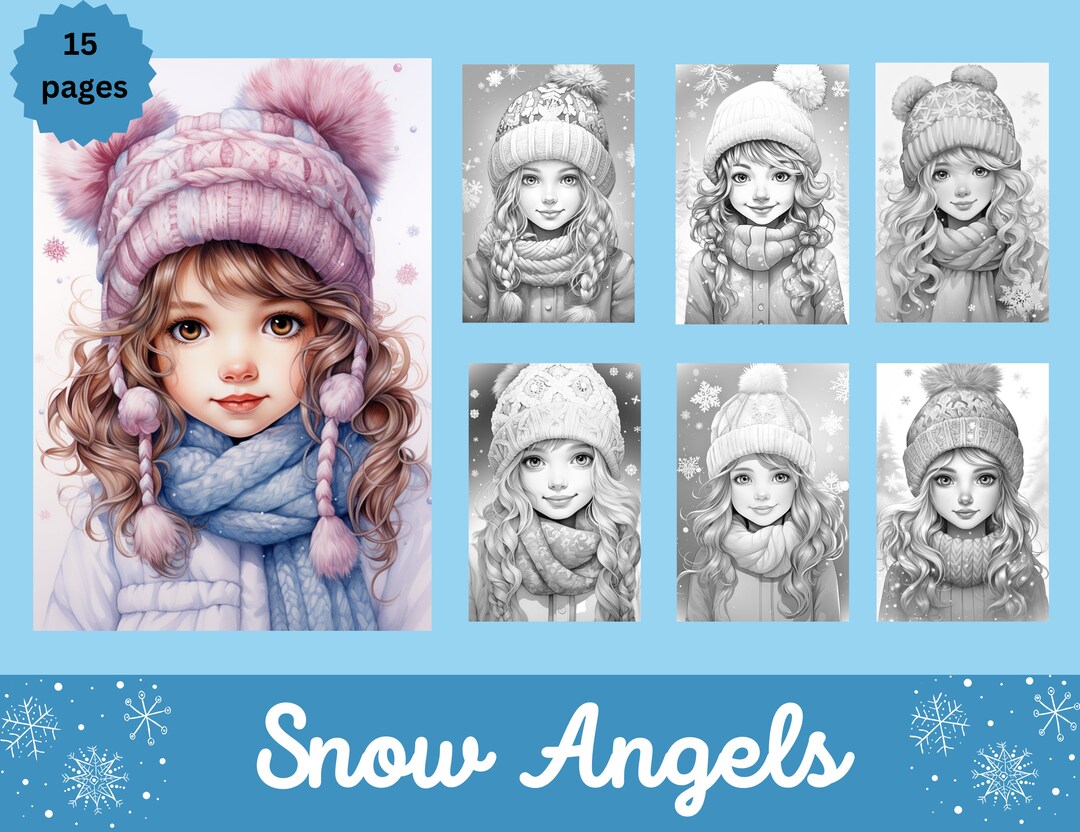 Snow Angel Adult Coloring Page,15 Digital Downloads, Grayscale Fantasy ...