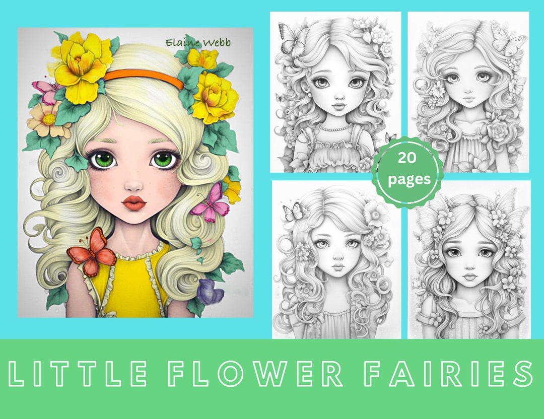 Little Flower Fairies Adult Coloring Pages, 20 Digital Downloads ...