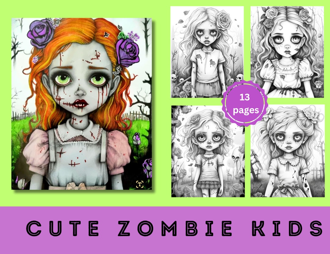 Cute Zombie Kids Adult Coloring Pages 13 Digital Downloads - Etsy